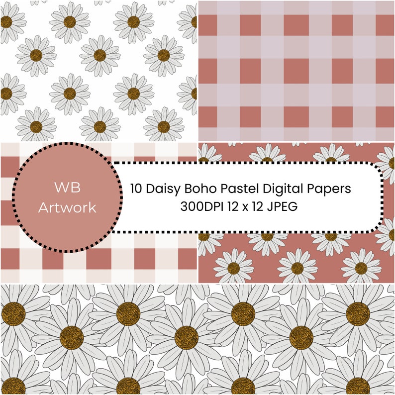 10 Daisy Flowers Boho Pastel Digital Papers Spring Patterns ...