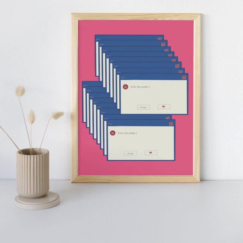 Y2K Window Error Too Pretty Message Wall Art | Pink Funny Girly Bedroom ...