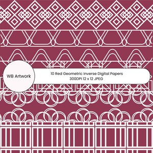 10 Red Geometric Inverse Digital Papers Downloadable Patterns ...