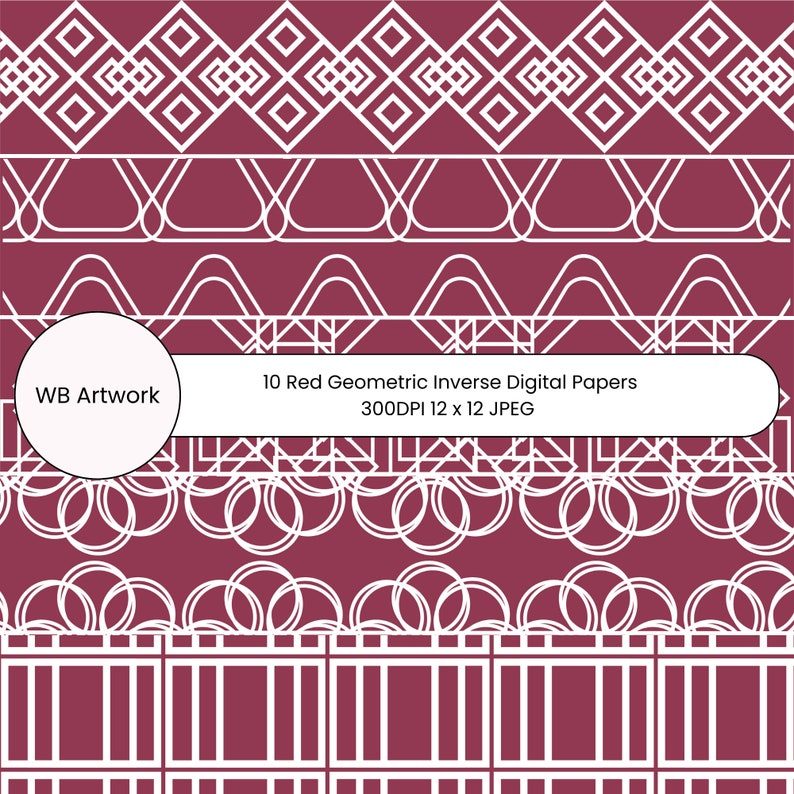 10 Red Geometric Inverse Digital Papers Downloadable Patterns ...