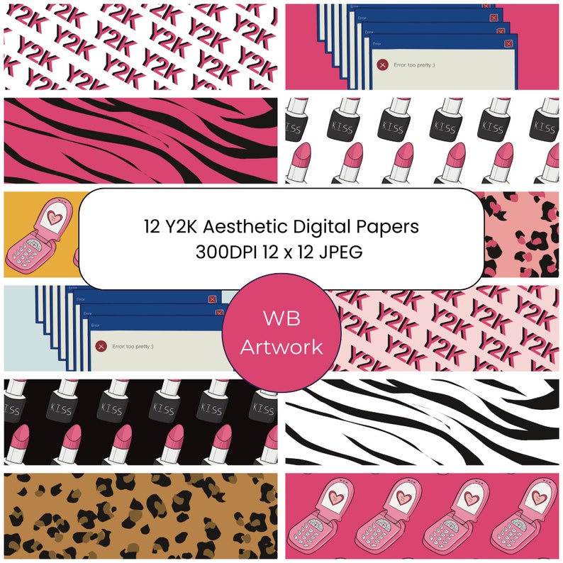 12 Y2K Aesthetic Digital Papers Trendy Downloadable Patterns ...