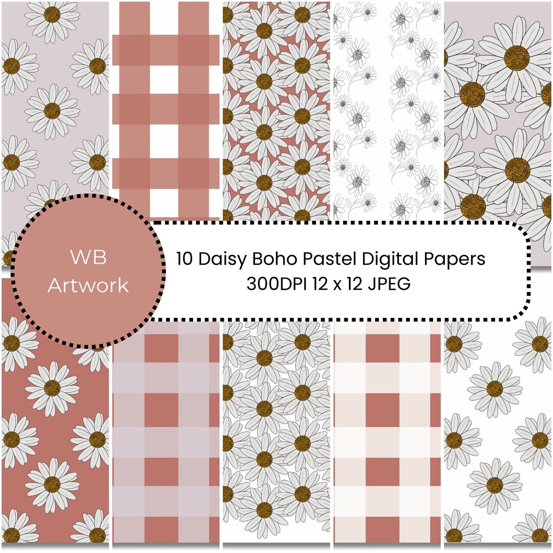 10 Daisy Flowers Boho Pastel Digital Papers Spring Patterns ...