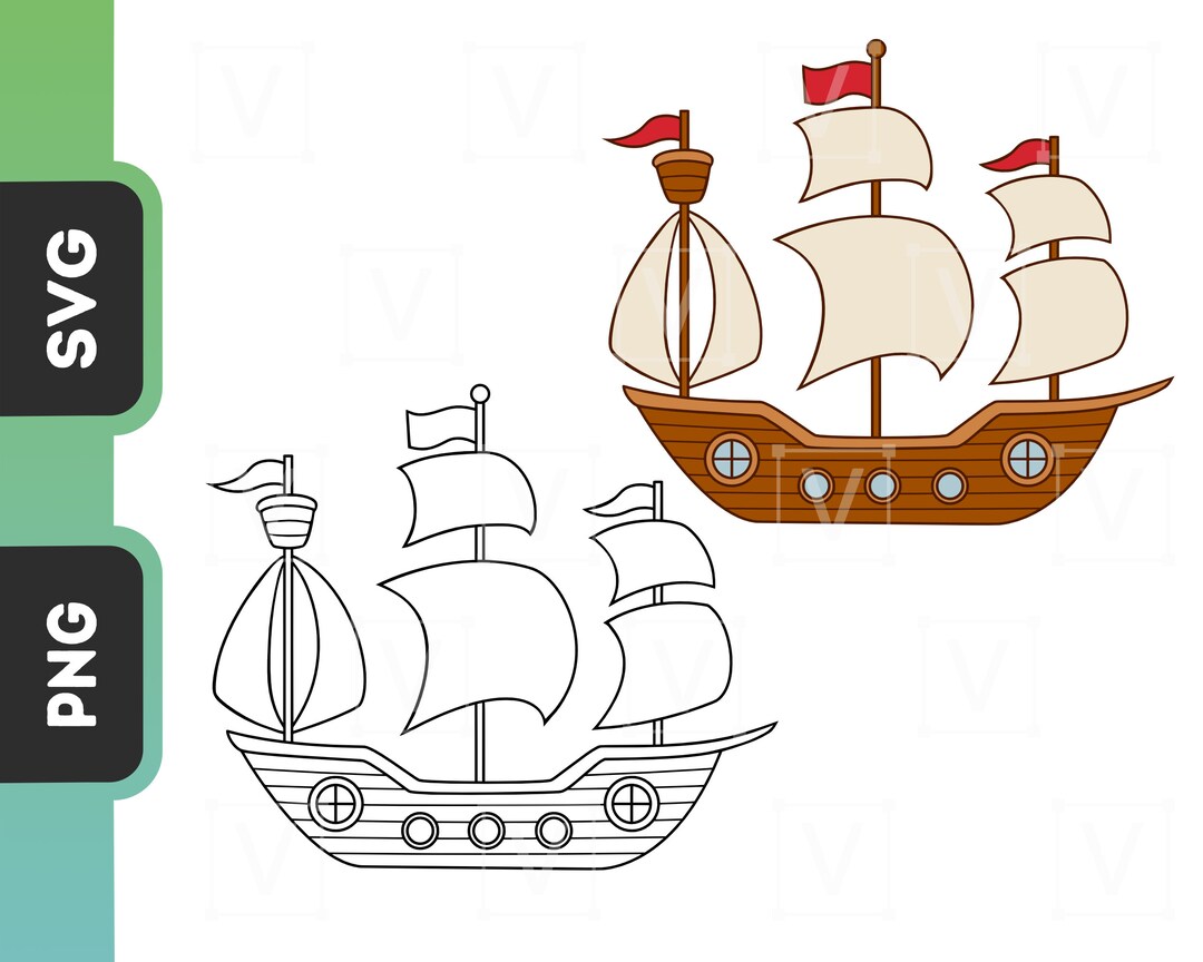 Sailing Ship SVG Clipart Nautical Wooden Ship Layered and - Etsy