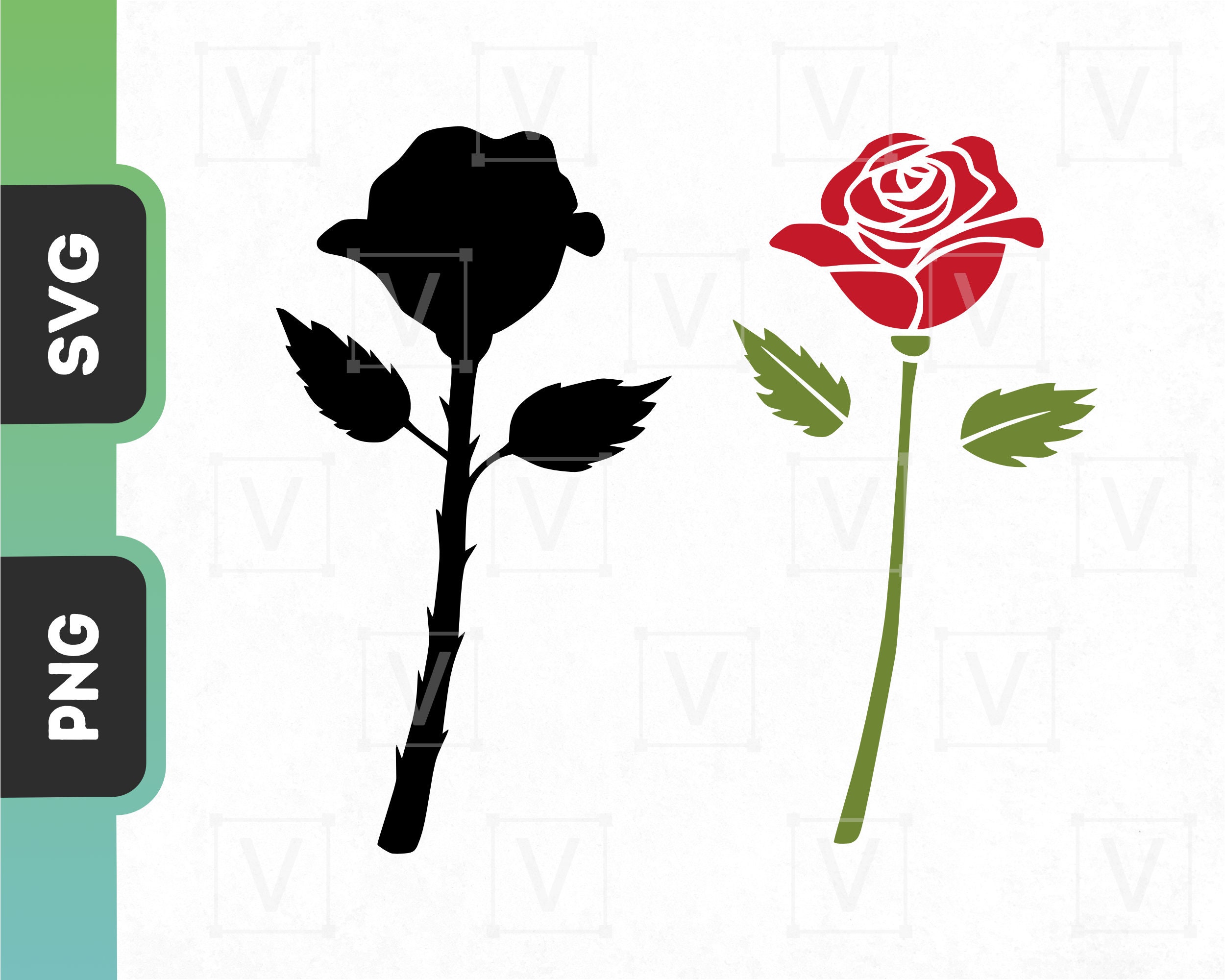 Rosa SVG Clipart / Rosa con tallo y hojas / Vectores en capas - Etsy México