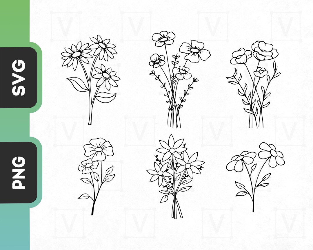 Blumen SVG Clipart Blumenstrauß Doodles Umriss Silhouette - Etsy.de