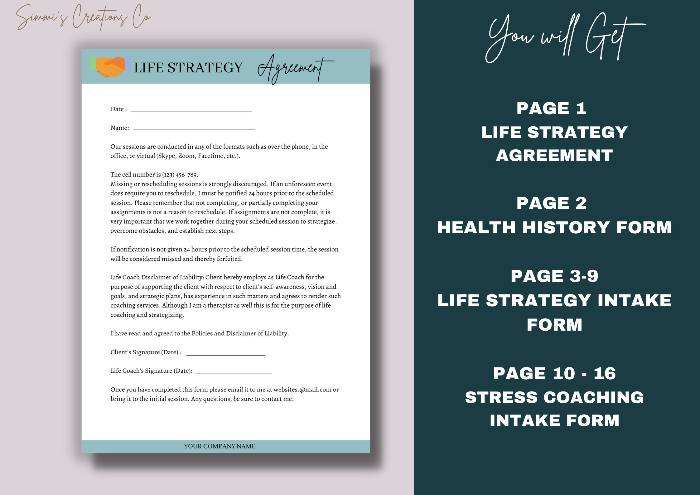 Life Coaching Contract Template Agreement Client Intake Form New Client ...