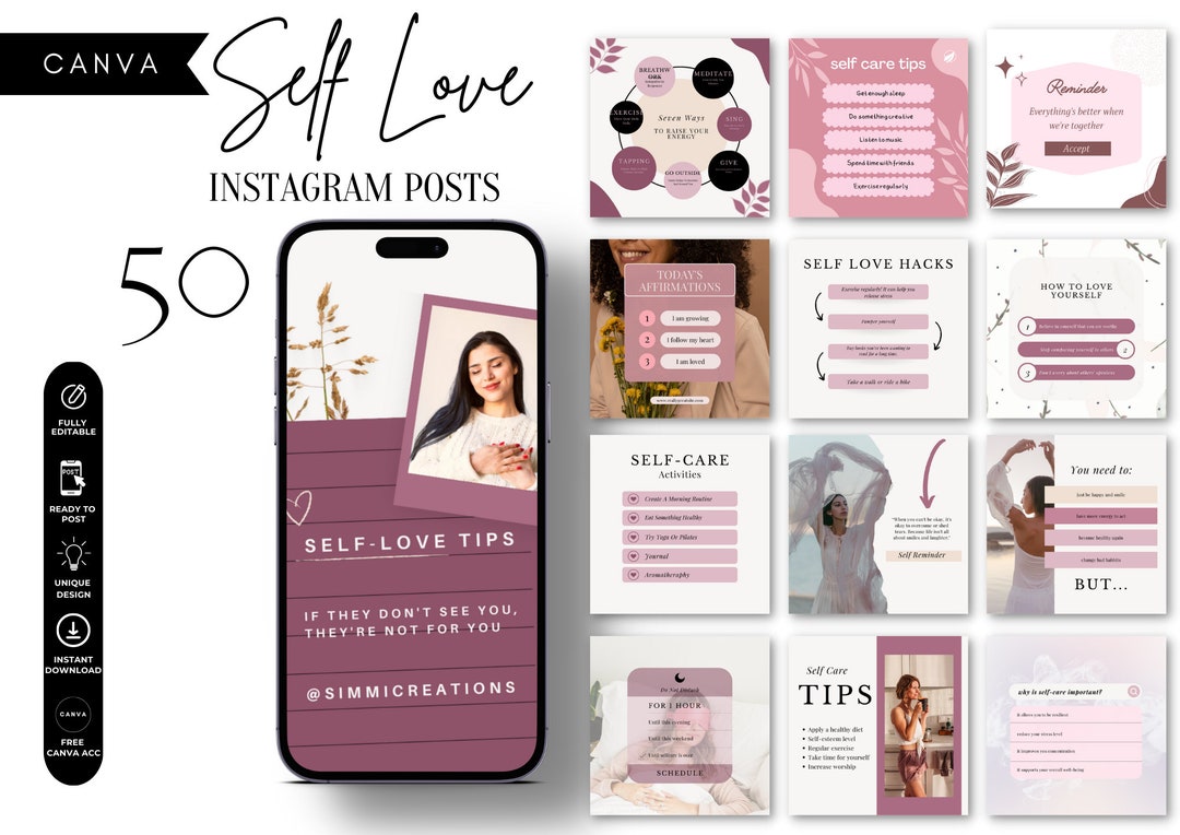 50 Self Love Instagram Posts Templates Mental Health Self Love Self ...