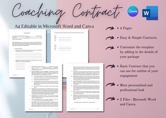 Editable Coaching Contract Template Document in Word Format - Etsy