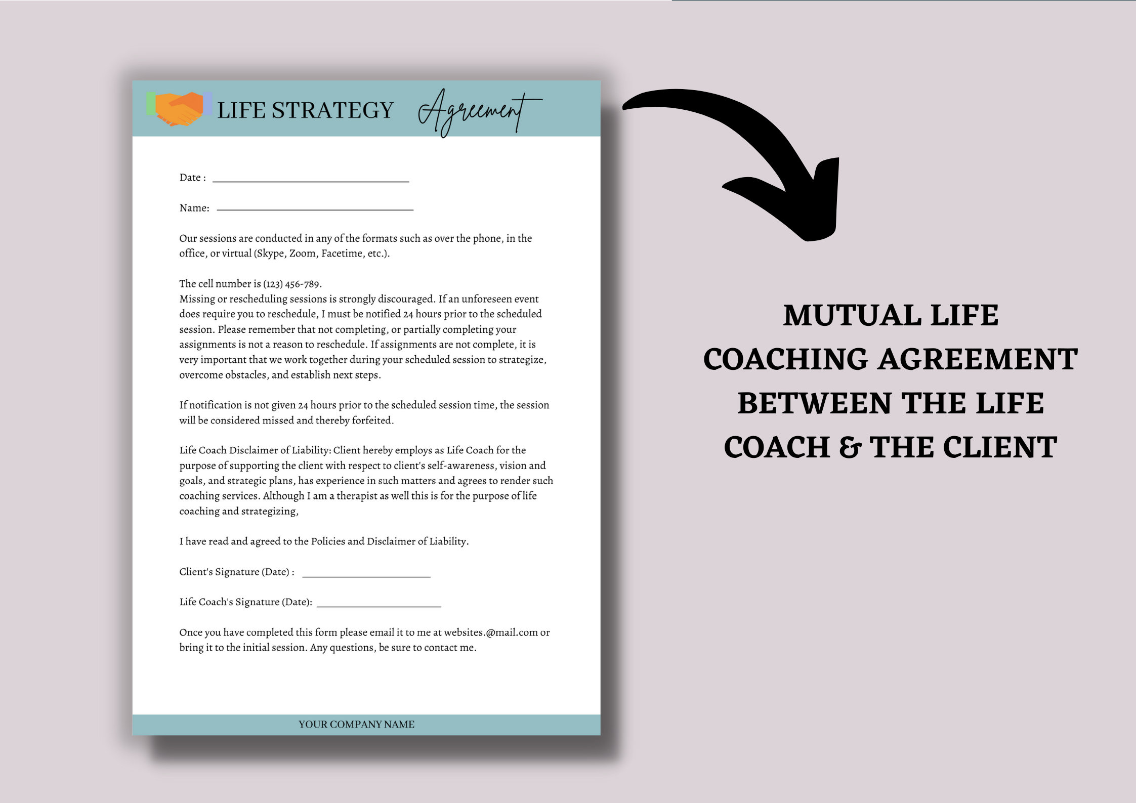 Life Coaching Contract Template Agreement Client Intake Form New Client ...