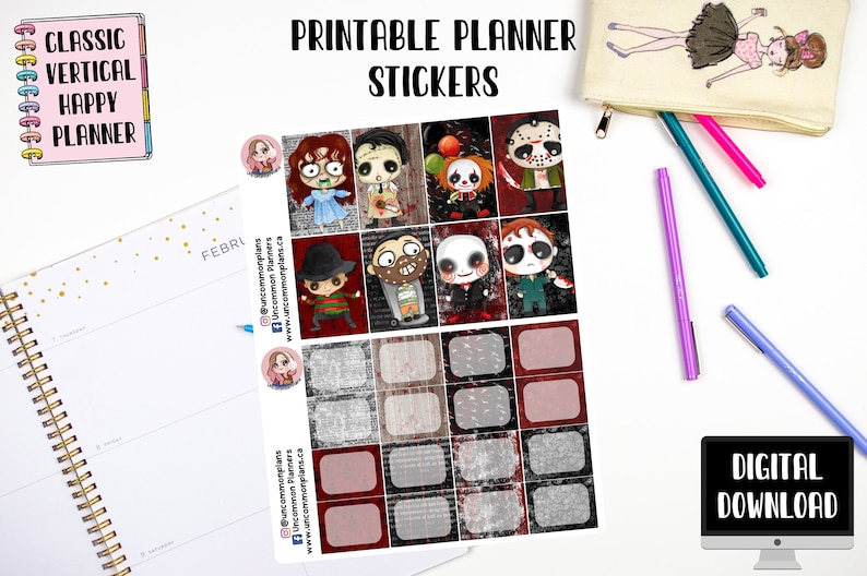 Scary Movie Villains Planner Stickers: Happy Planner Weekly Kit ...