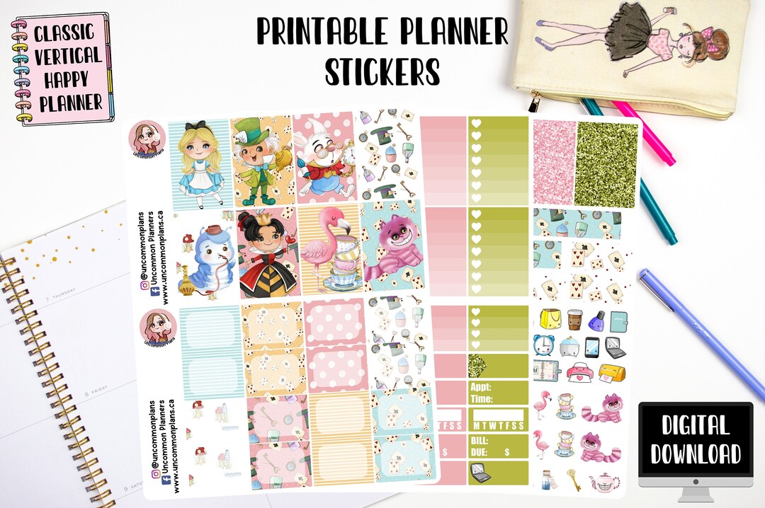 PRINTABLE Alice in Wonderland Weekly Kit Happy Planner Stickers ...