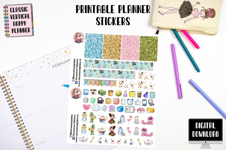 PRINTABLE Alice in Wonderland Weekly Kit Happy Planner Stickers ...