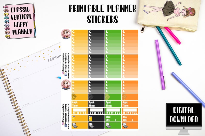 PRINTABLE Kawaii Halloween Monsters Weekly Kit Happy Planner Stickers ...
