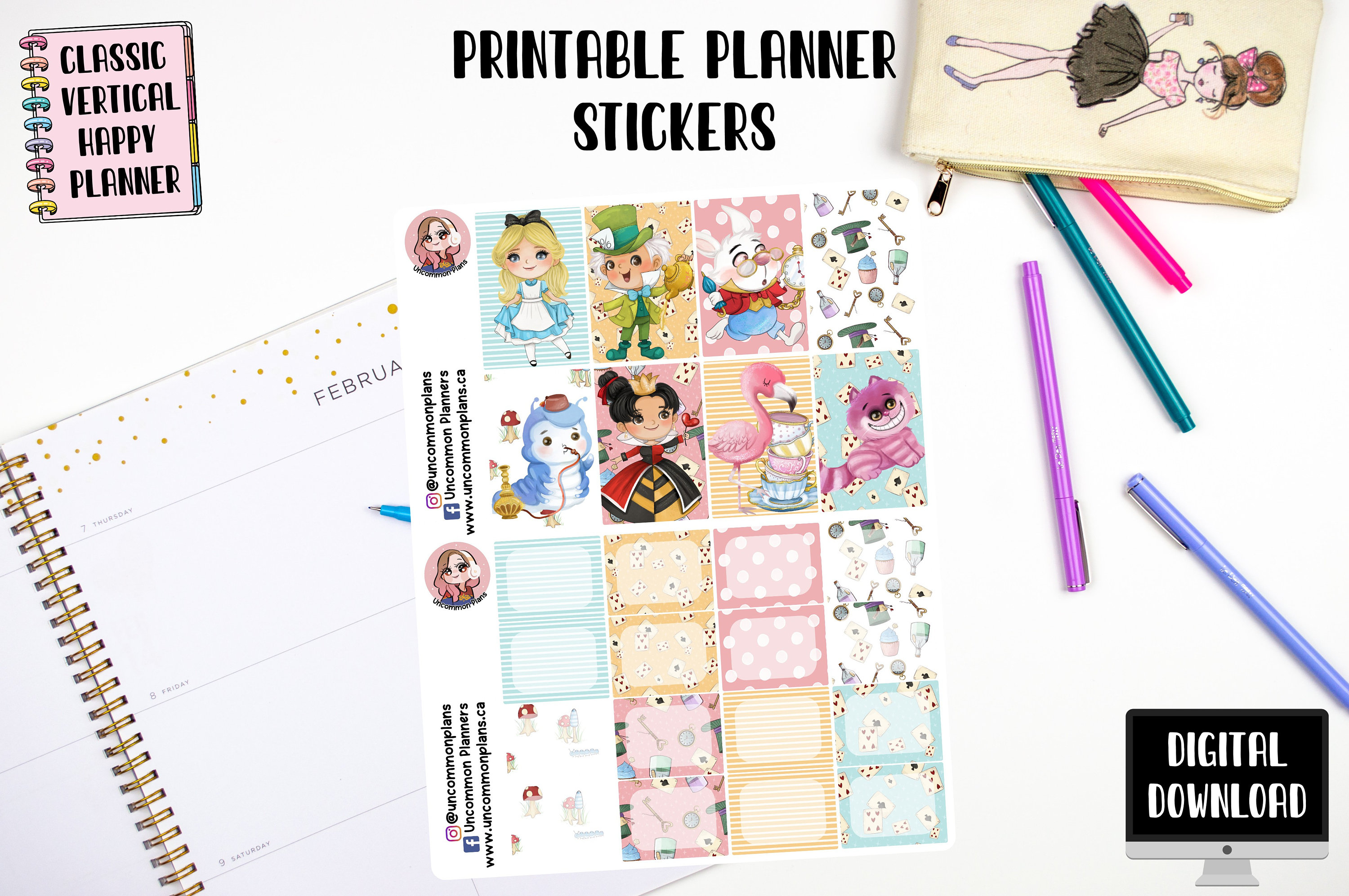 PRINTABLE Alice in Wonderland Weekly Kit Happy Planner Stickers ...