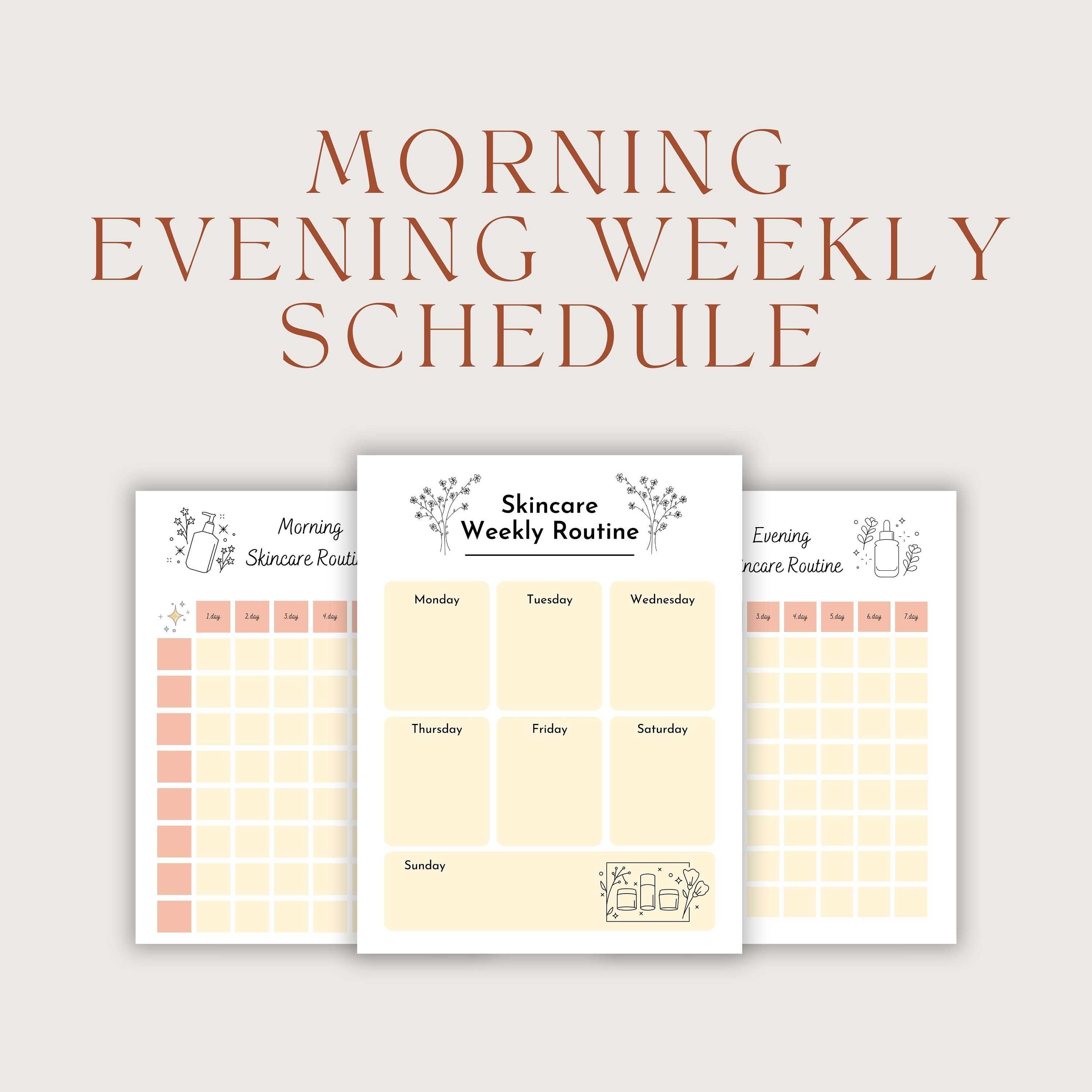 Skincare Routine Planner, Printable Morning-evening-weekly Schedule ...