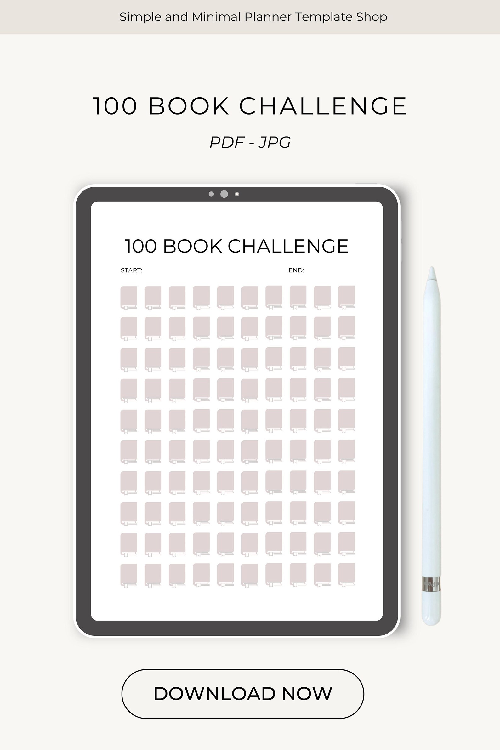 Digital 100 Book Challenge Printable Reading Journal Tracker Prints ...