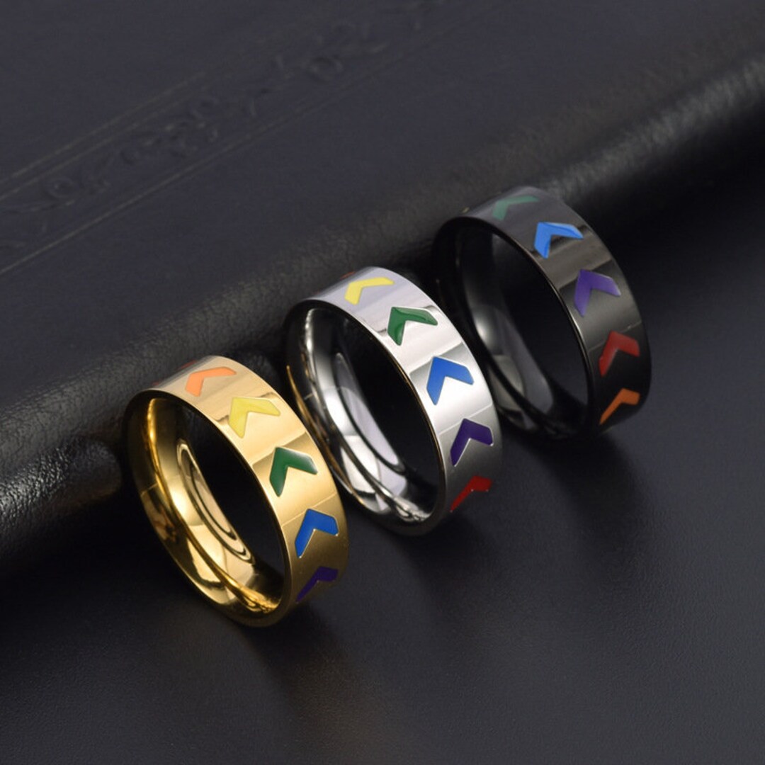 Unidirectional Loop Rainbow Arrow Rings, Stainless Steel Ring, Simple ...