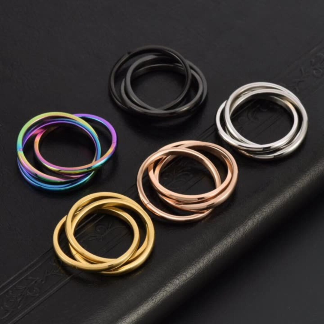 Triple Ferrule Solid Color Rings, Stainless Steel Ring, Simple Couple ...
