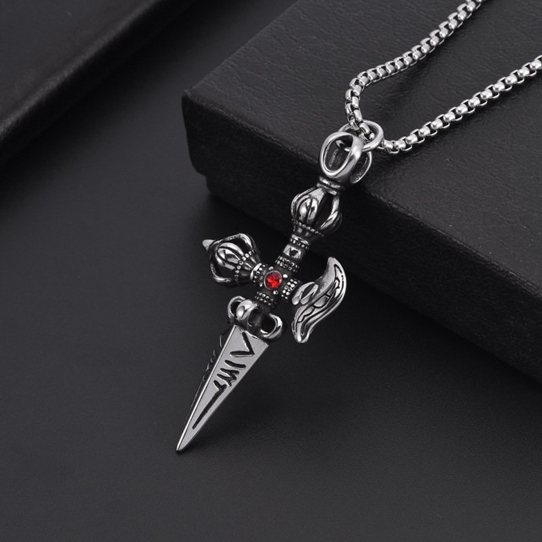 Red Diamond Vajra Pestle Pendant Clavicle Necklace, Hip Hop Pestle ...