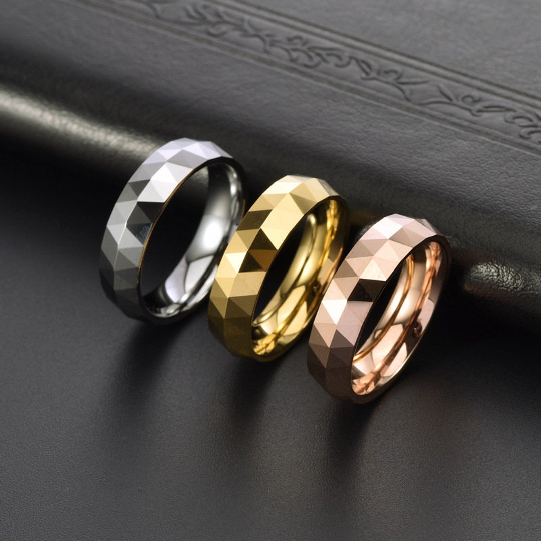 Diamond Pattern Tungsten Steel Rings Simple Sliver/gold/rose - Etsy