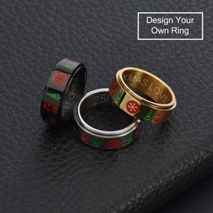 Christmas Tree Elk Snowflake Spinner Rings, Rotatable Titanium Steel ...