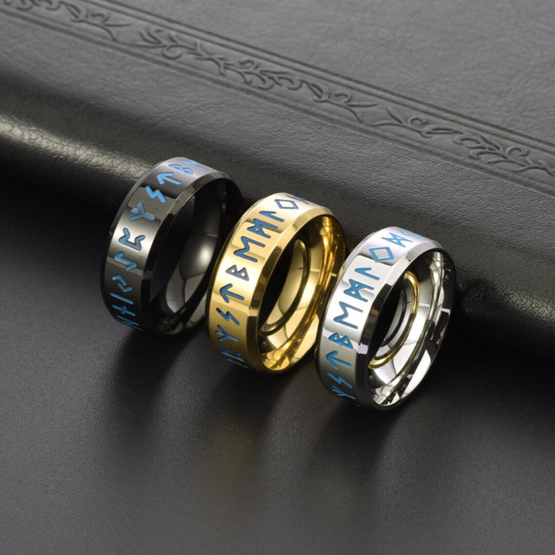 Luminous Viking Numerals Stainless Steel Rings, Sliver/gold/black Ring ...