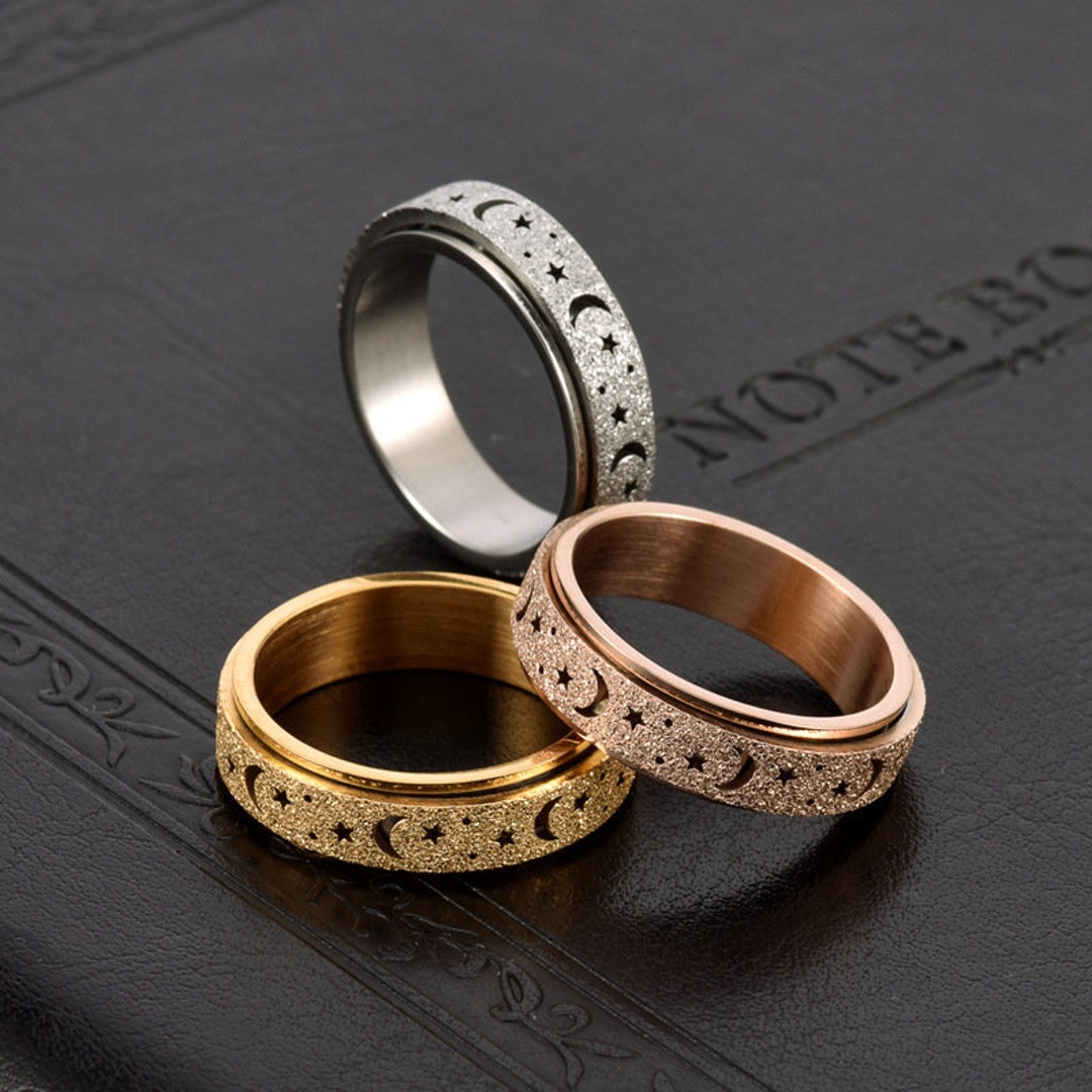 Moon Stars Smiling Face Abrazine Spinner Rings, Rotatable Stainless ...