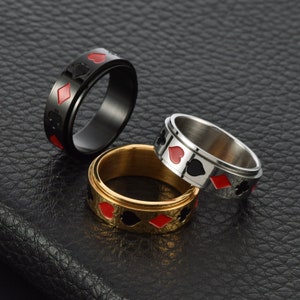Poker Symbol Black Plum Spinner Stainless Steel Rings, Rotatable Ring ...