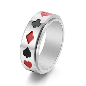 Poker Symbol Black Plum Spinner Stainless Steel Rings, Rotatable Ring ...