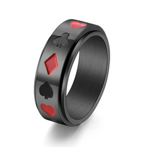 Poker Symbol Black Plum Spinner Stainless Steel Rings, Rotatable Ring ...