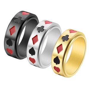 Poker Symbol Black Plum Spinner Stainless Steel Rings, Rotatable Ring ...