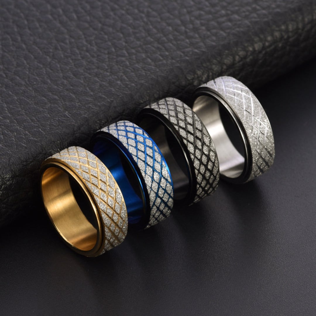 Rhombus Frosted Spinner Titanium Steel Rings Rotatable Ring - Etsy