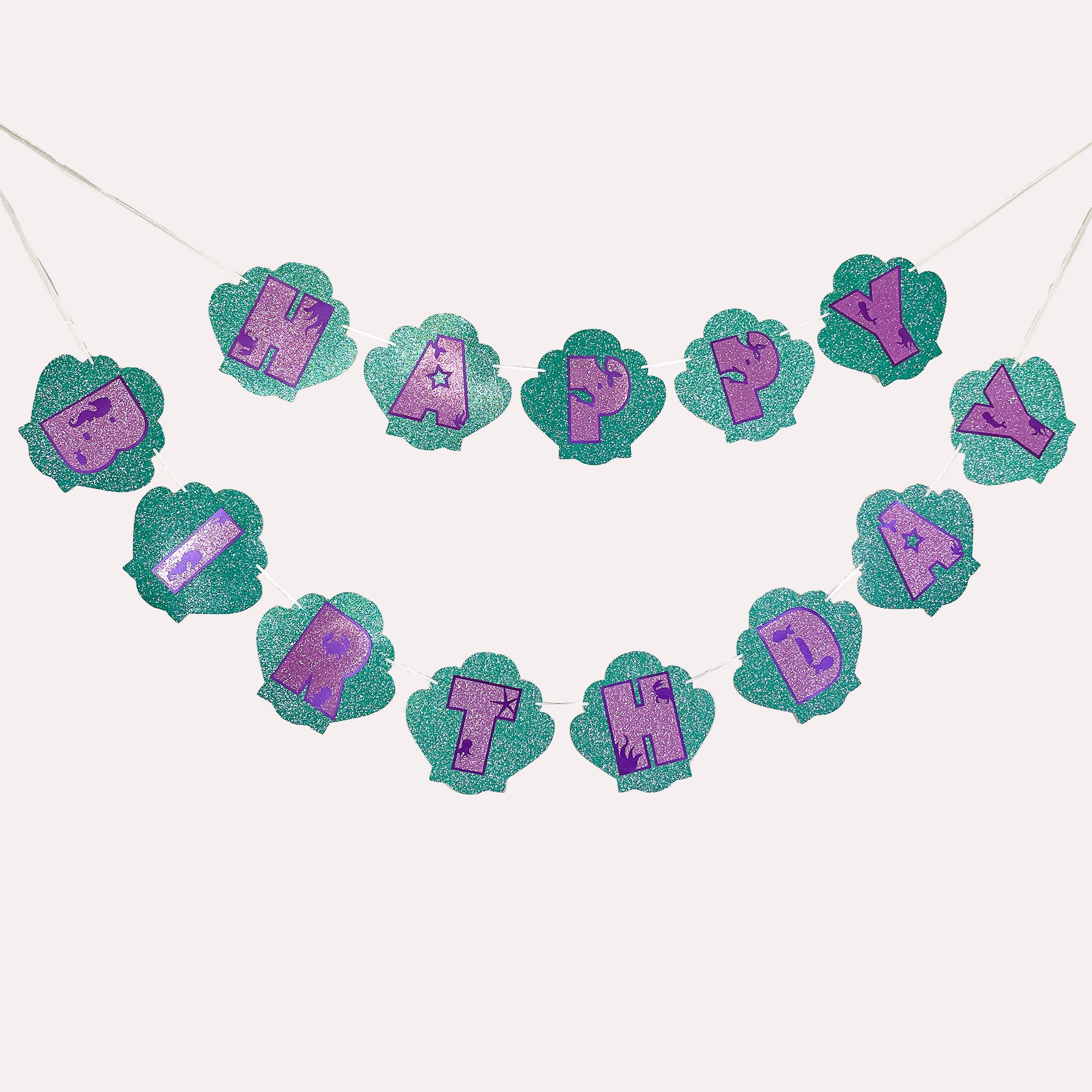 Mermaid Birthday Banner, Girls Birthday Banner, Shell Banner, Happy ...