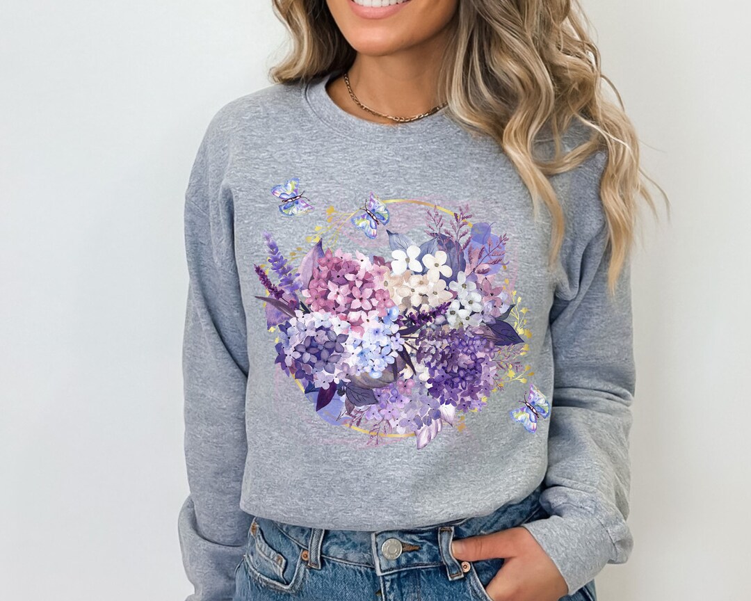 Hydrangea Flower Sweatshirt, Hydrangea Sweater for Woman, Watercolor ...