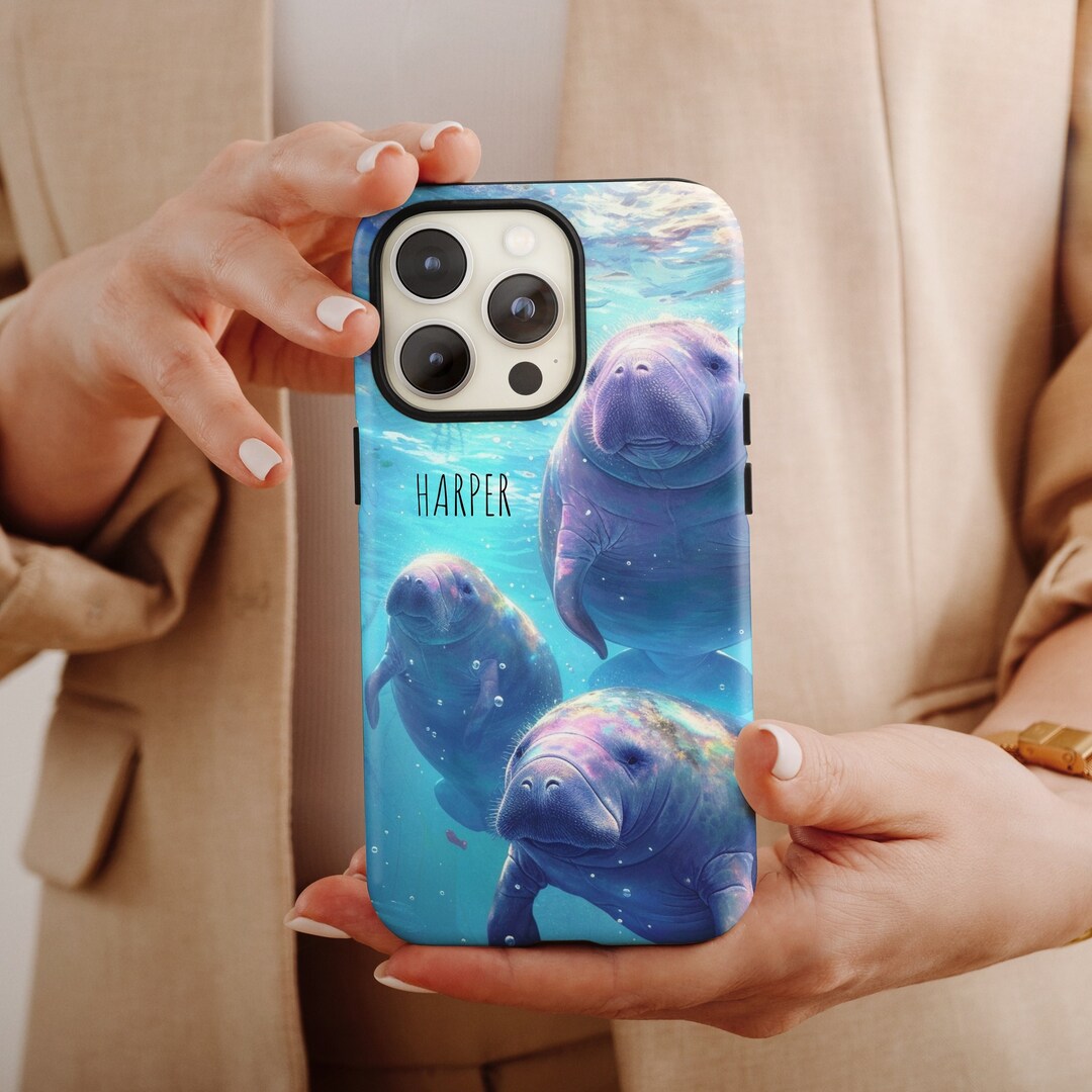 Manatees Family Custom Name Case, Baby Manatee Sea Cow Gift Dugong ...