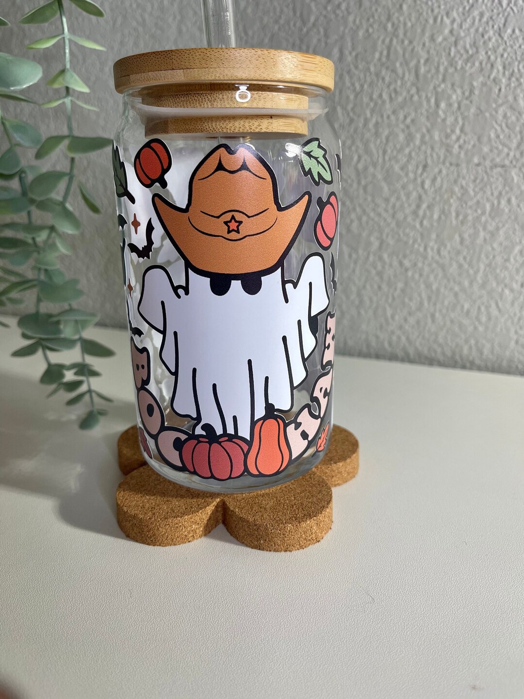 Glass Cup 16oz, Boo Haw Ghost, Fall Ghost, Boho, Cowboy, Pumpkin ...
