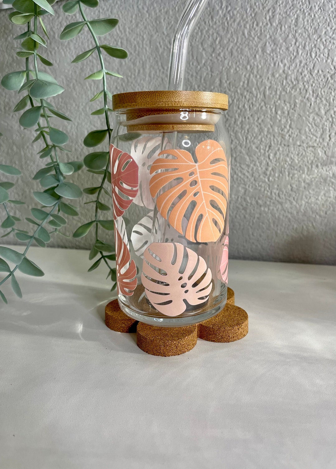 Monstera Leaf, Pastel, Boho Monstera, Cute Gift for Her, Coffee Glass ...