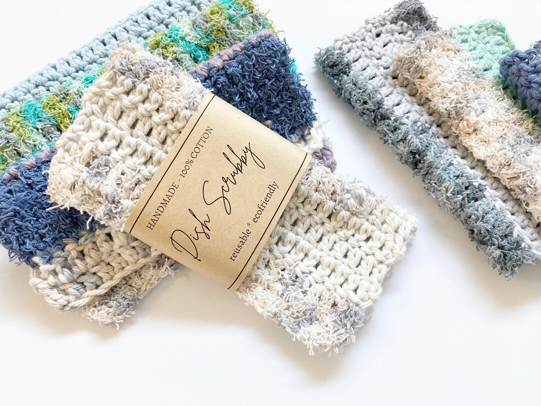 Reusable Crochet Cotton Dish Scrubbies SET of 2 , Eco-friendly Gentle ...