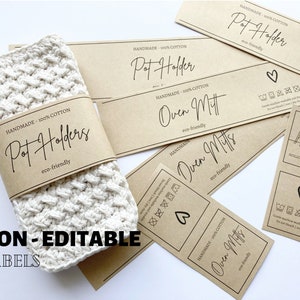 Pot Holder & Oven Mitt Wrap Labels: Crochet Knit Tags (digital Download ...
