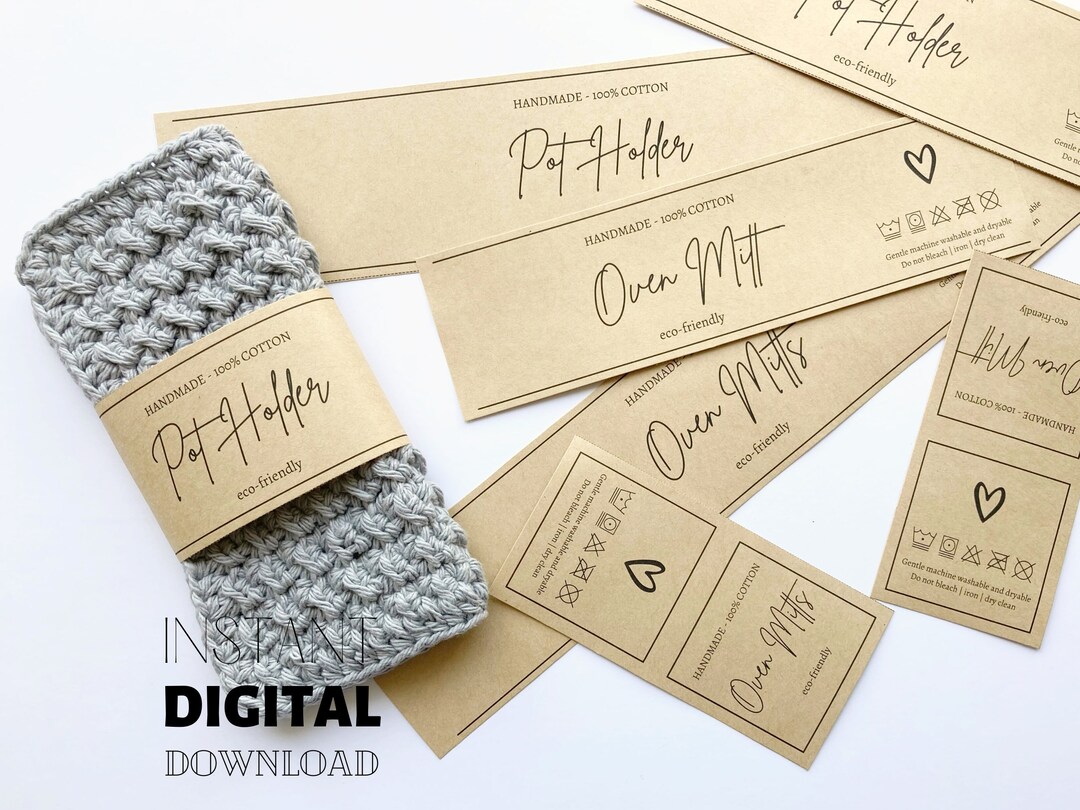 Pot Holder & Oven Mitt Wrap Labels: Crochet Knit Tags (digital Download ...