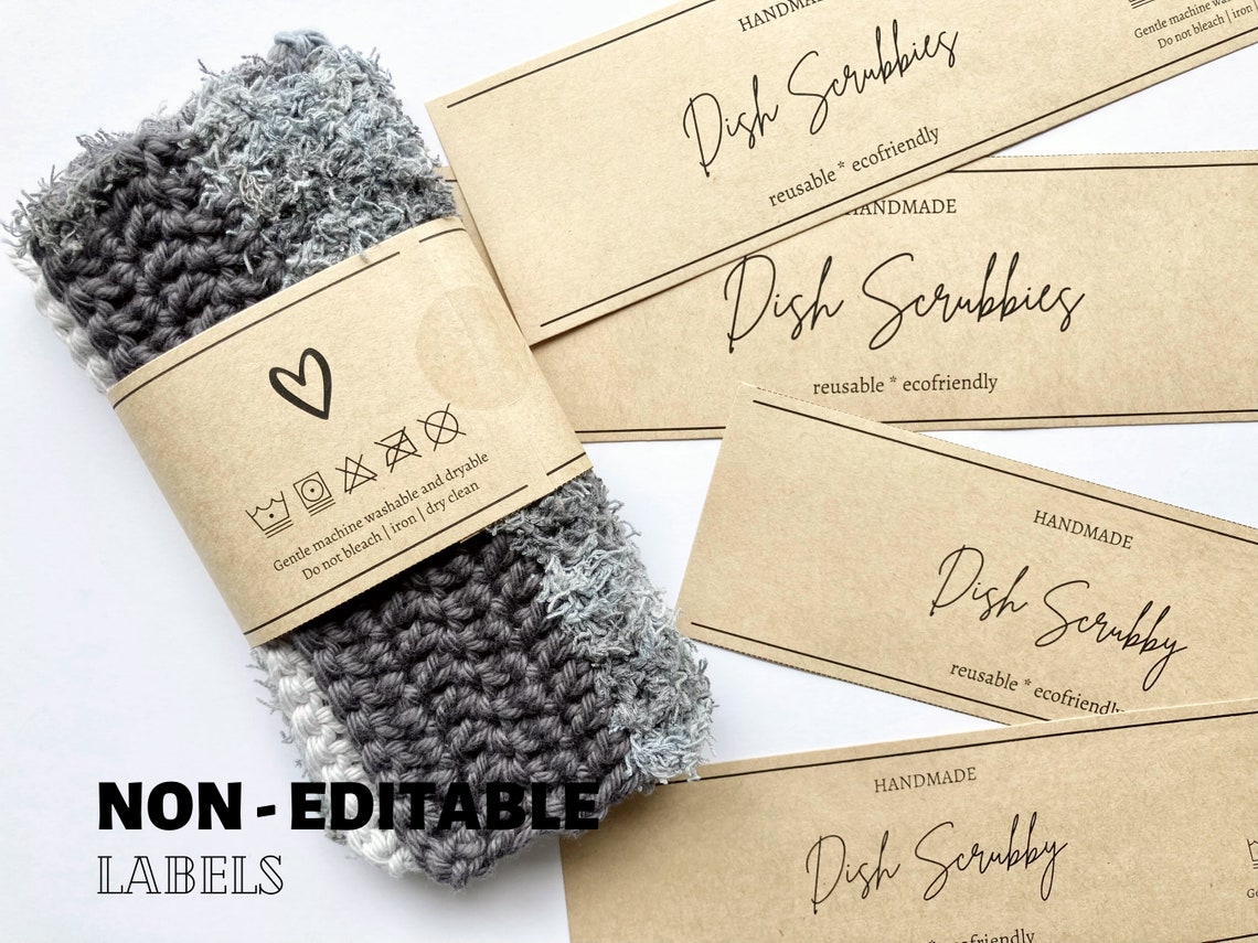 Printable Dish Scrubby Wrap Labels: Crochet Craft Fair Tags (PDF) - Etsy