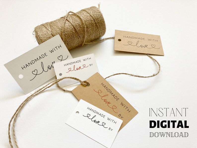Printable Handmade With Love Tags: DIY Product Packaging (PDF) - Etsy