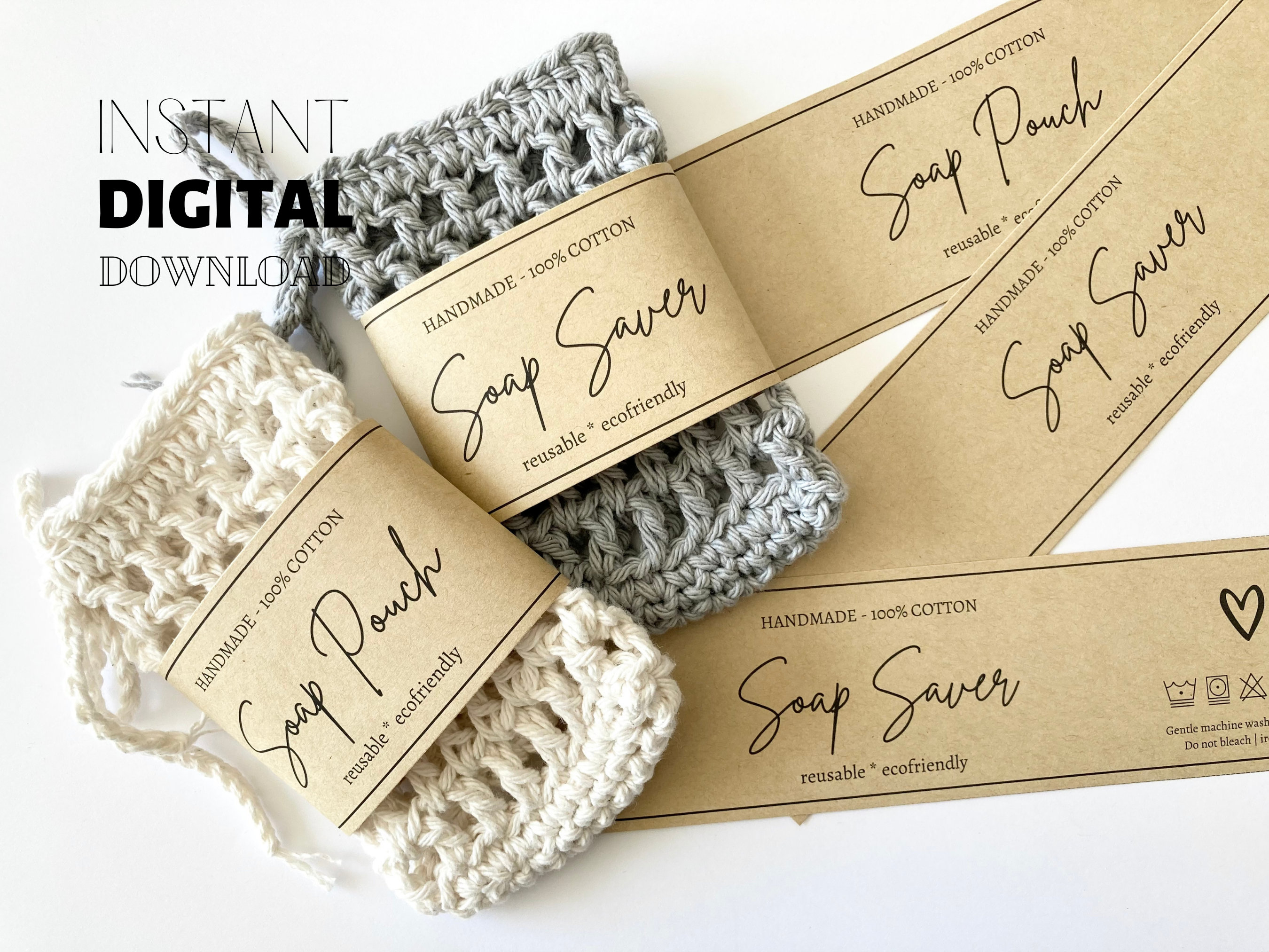 Printable Soap Saver Bag Labels: Crochet Pouch Wrappers (digital ...