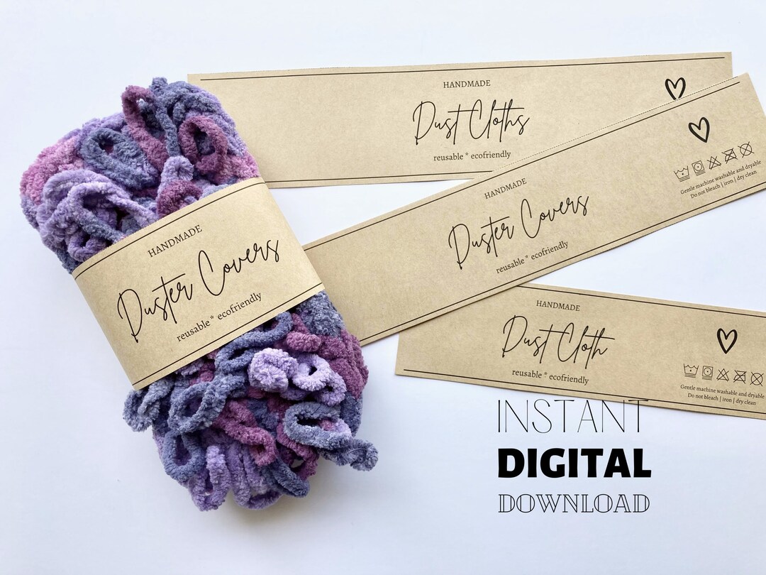 PRINTABLE Dust Cloth and Duster Cover Wrap Labels, DIY Crochet Knit ...