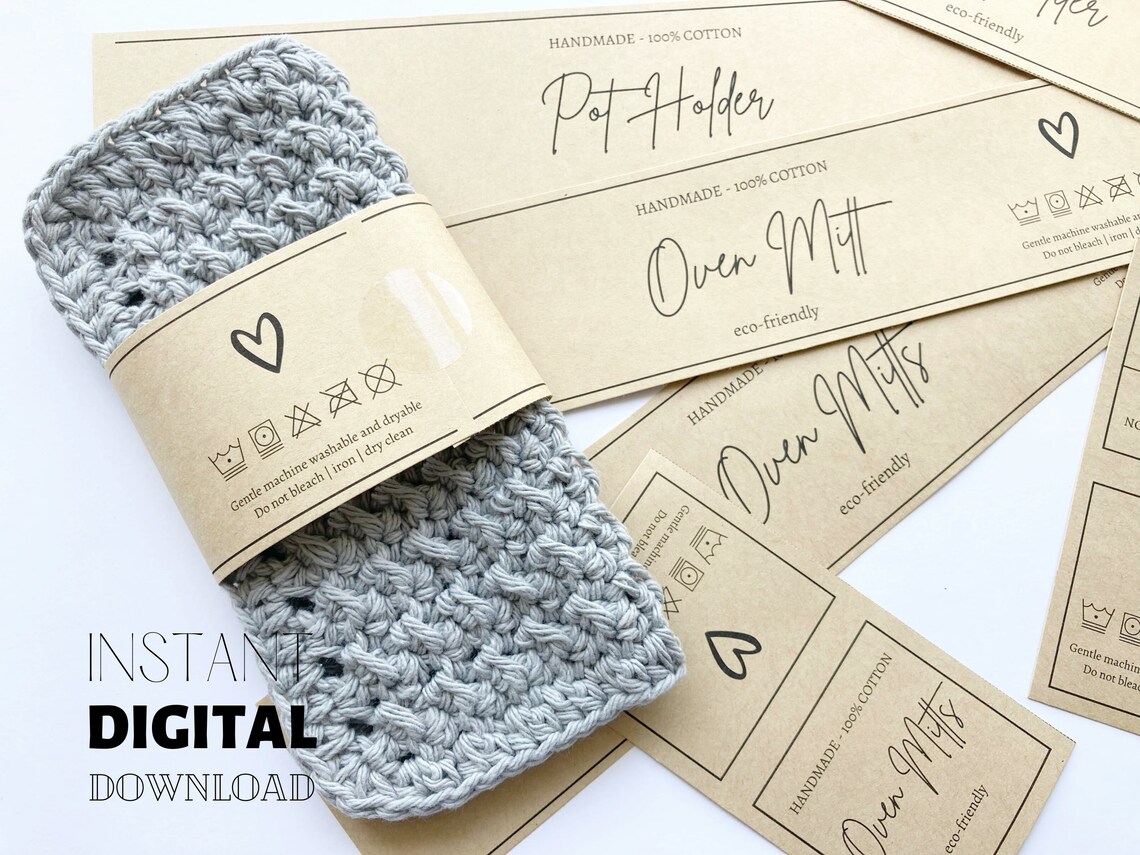 Pot Holder & Oven Mitt Wrap Labels: Crochet Knit Tags (digital Download ...