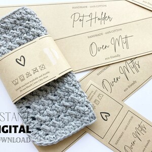 Pot Holder & Oven Mitt Wrap Labels: Crochet Knit Tags (digital Download ...