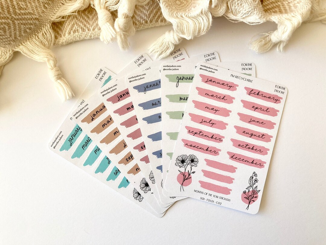 MONTHS of THE YEAR Planner Stickers, Monthly Brush Stroke Header ...