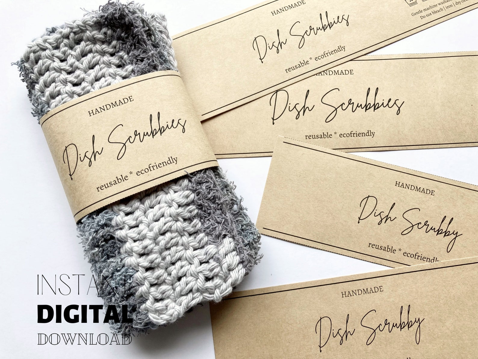 Printable Dish Scrubby Wrap Labels: Crochet Craft Fair Tags (PDF) - Etsy