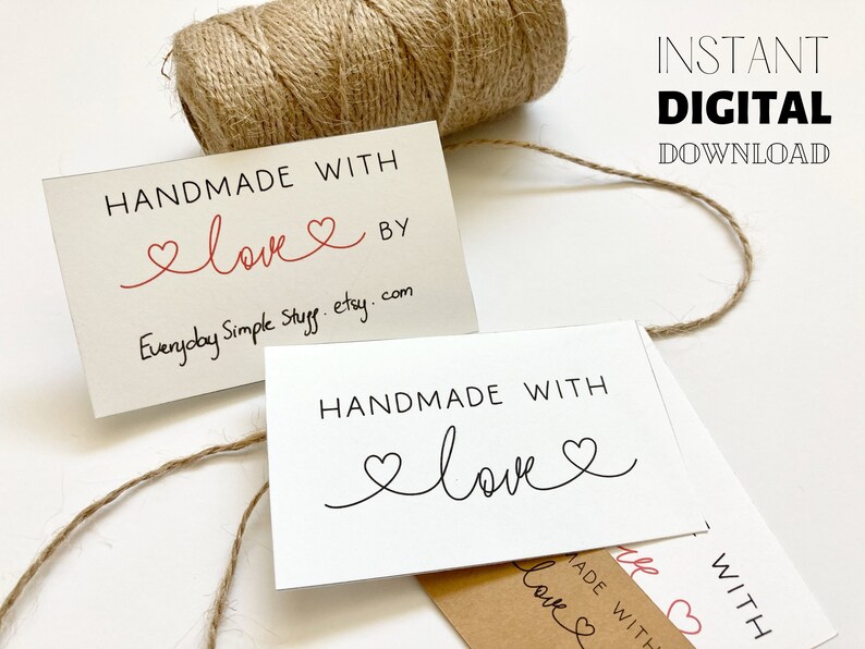 Printable Handmade With Love Tags: DIY Product Packaging (PDF) - Etsy