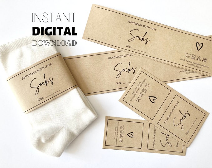 Printable Sock Wrap Labels, Cotton Socks Label Designs, Handmade Socks ...